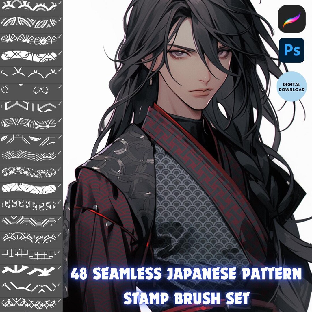 Procreate Photoshop Japanese Pattern Stamp Brush Set Traditional ...