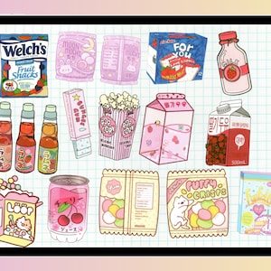 Cute Kawaii Doodle Yummy Food Snacks Digital Planner Sticker Bundle for ...