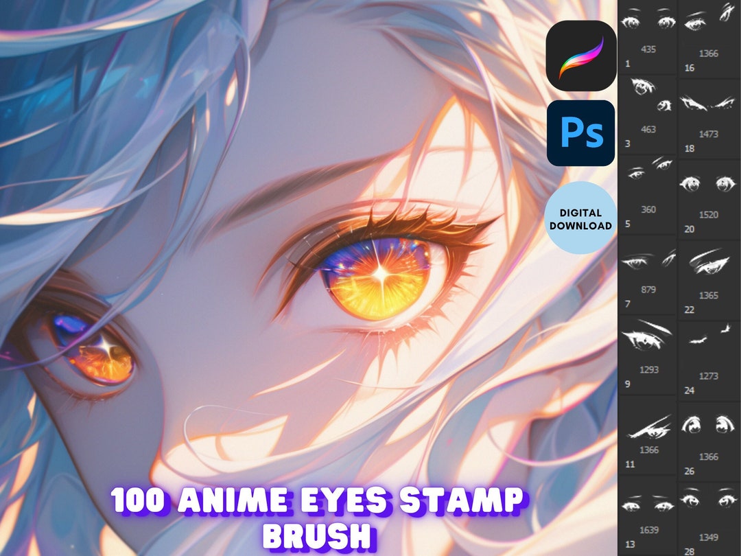 Procreate Photoshop Anime Eyes Stamp Brush Set, Chibi Manga Line Art ...