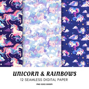 Seamless Pattern Kawaii Unicorn Rainbow Seamless Repeat Pattern ...