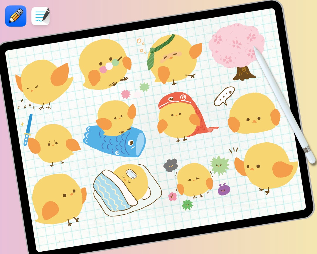 Cute Kawaii Chicky Chick , Digital Planner Sticker Bundle for iPad ...