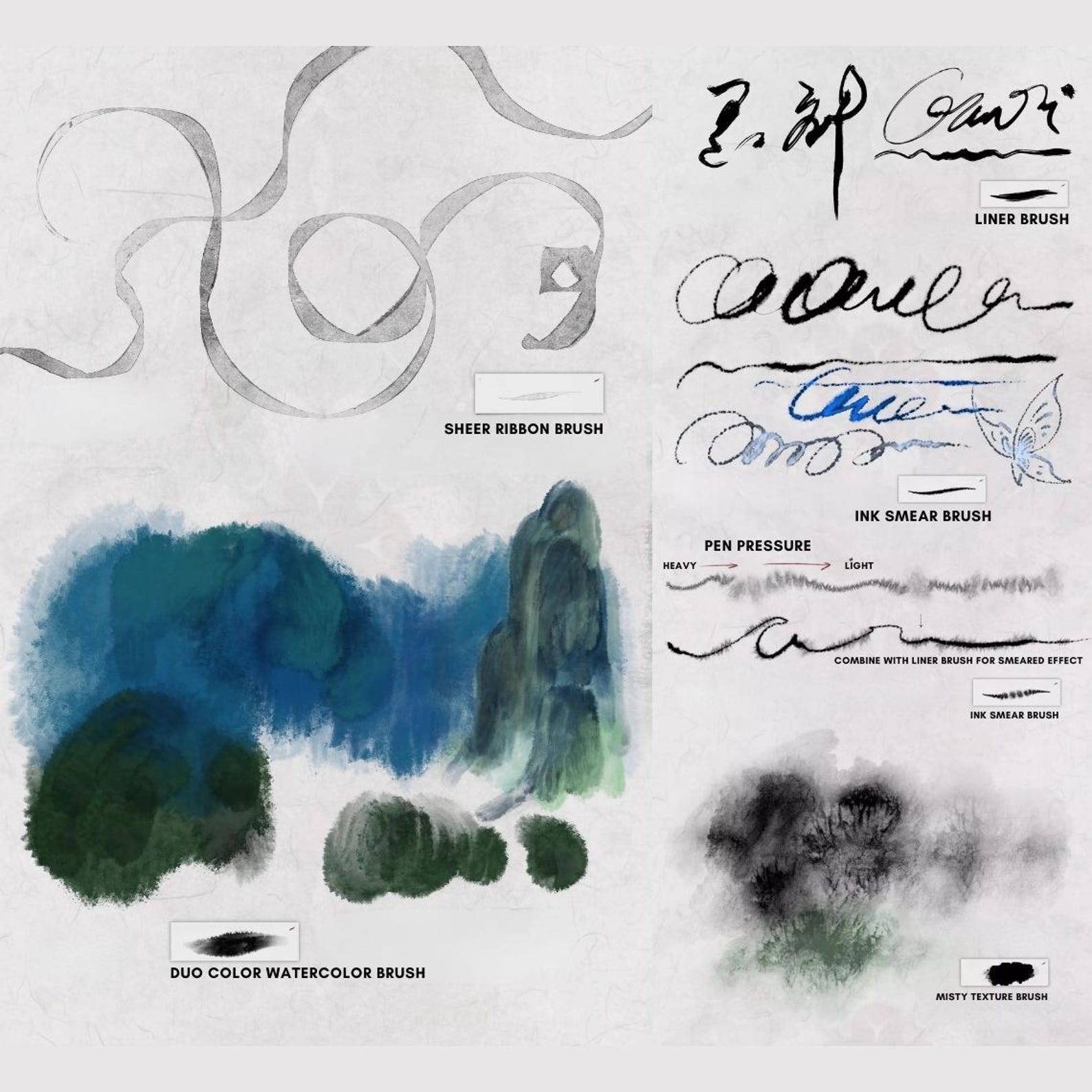Procreate Realistic Traditional Ink Brush Pack ,chinese Painting, Wet ...