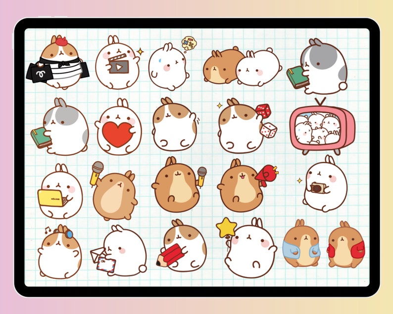 Cute Kawaii Molang Rabbit & Piupiu Series 2 , Anime Digital Planner ...