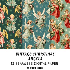 Seamless Pattern Vintage Christmas Angels , Seamless Repeat Pattern ...
