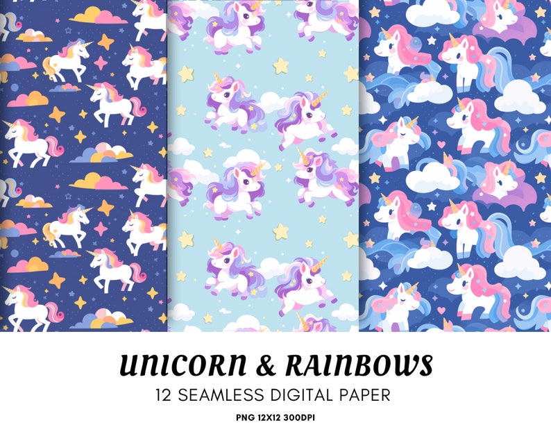 Seamless Pattern Kawaii Unicorn Rainbow Seamless Repeat Pattern ...