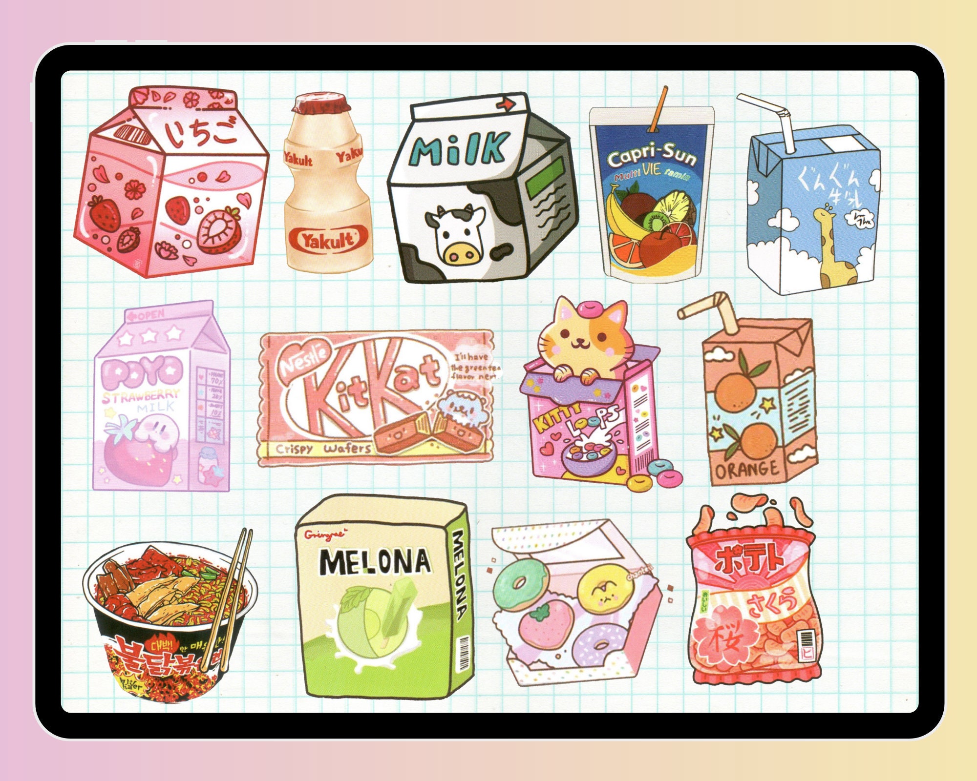 Kawaii Food Doodle Stickers, Digital Planner Bundle (PNG) - Etsy