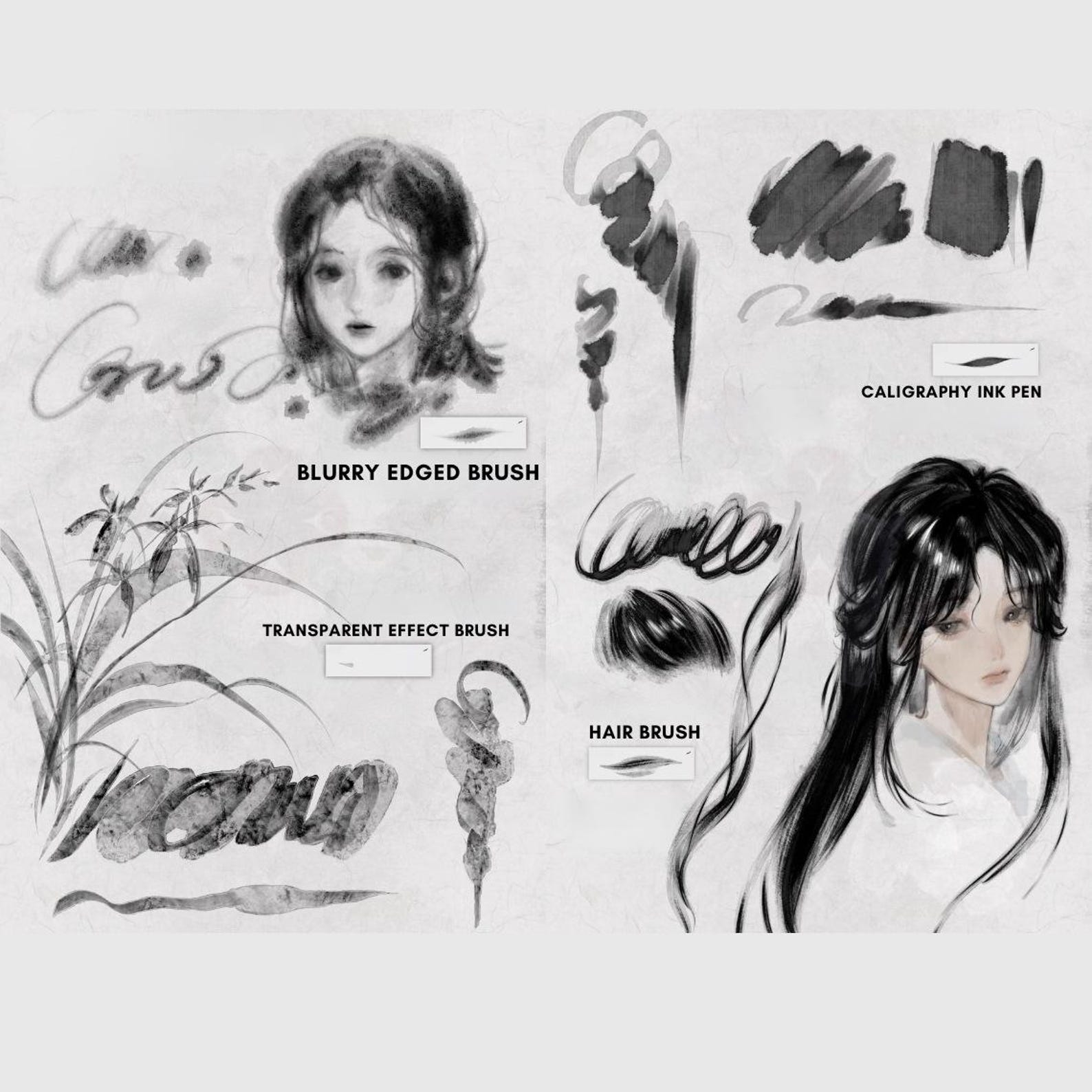 Procreate Realistic Traditional Ink Brush Pack ,chinese Painting, Wet ...