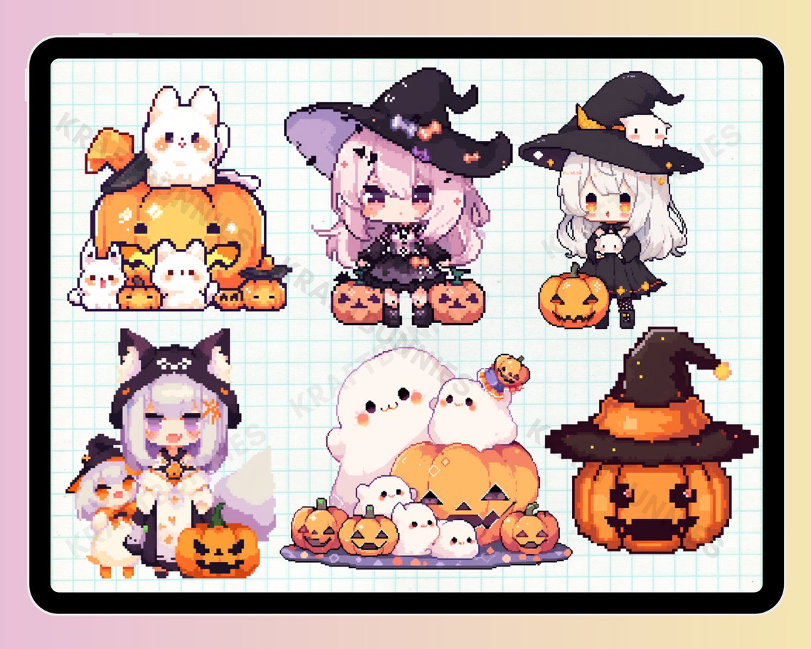 Pixel Art Cute Kawaii Halloween Witchy Spooky Clipart Pastel - Etsy