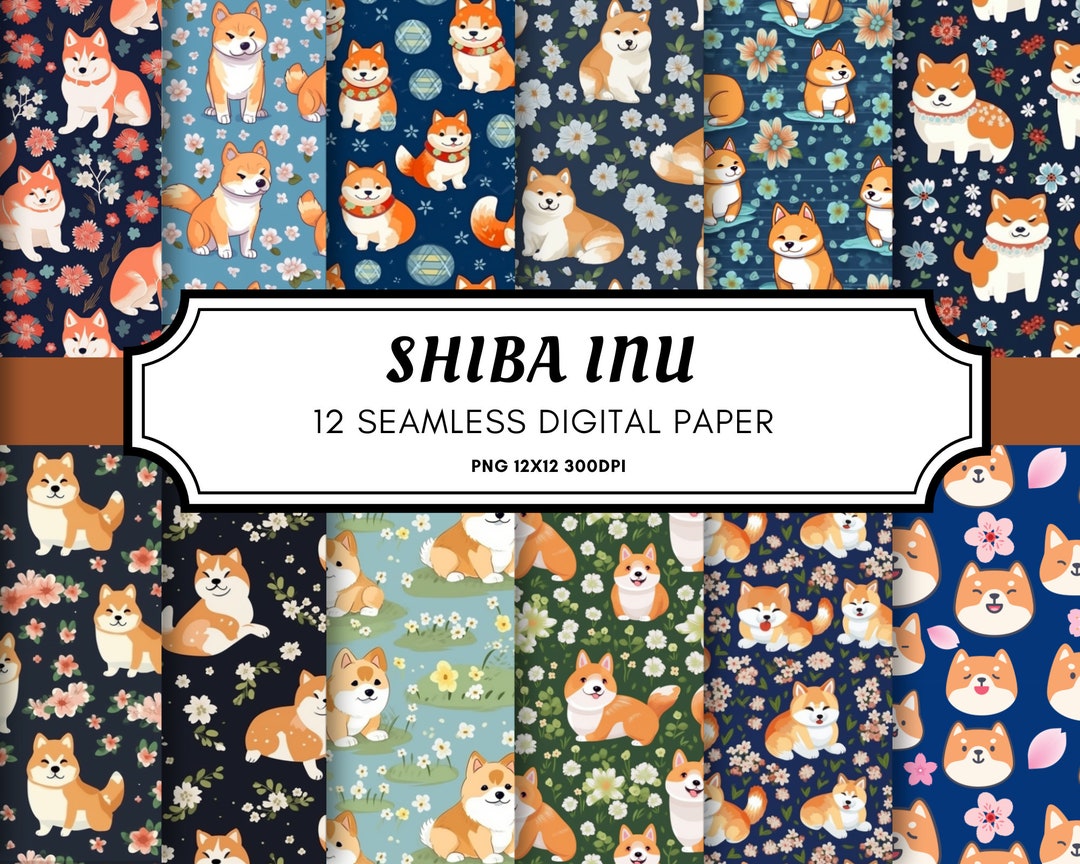 Shiba Inu Dog Puppy Digital Seamless Pattern, Japanese Fabric Pattern ...