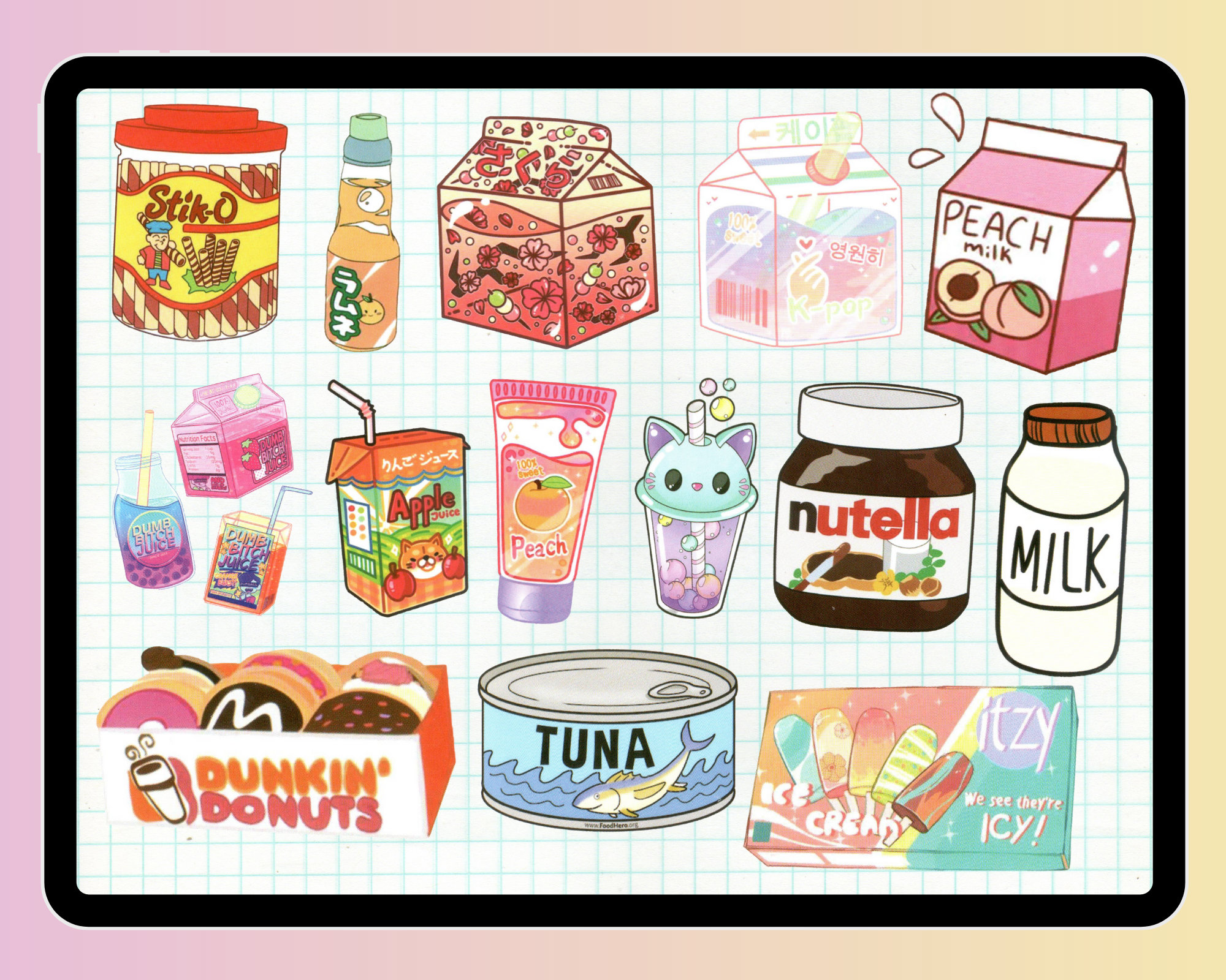 Cute Kawaii Doodle Yummy Food Snacks Digital Planner Sticker Bundle for ...