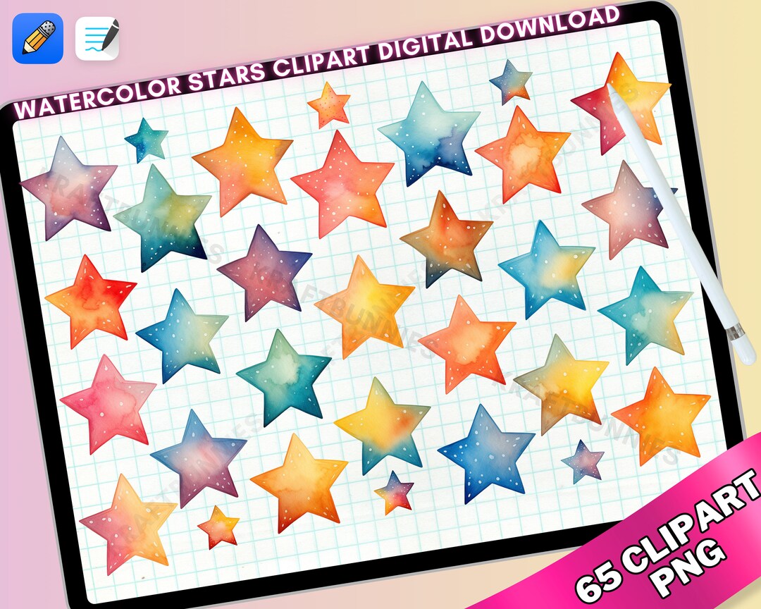 Watercolor Stars Icons Digital Clipart Sticker Bundle Pack PNG - Etsy