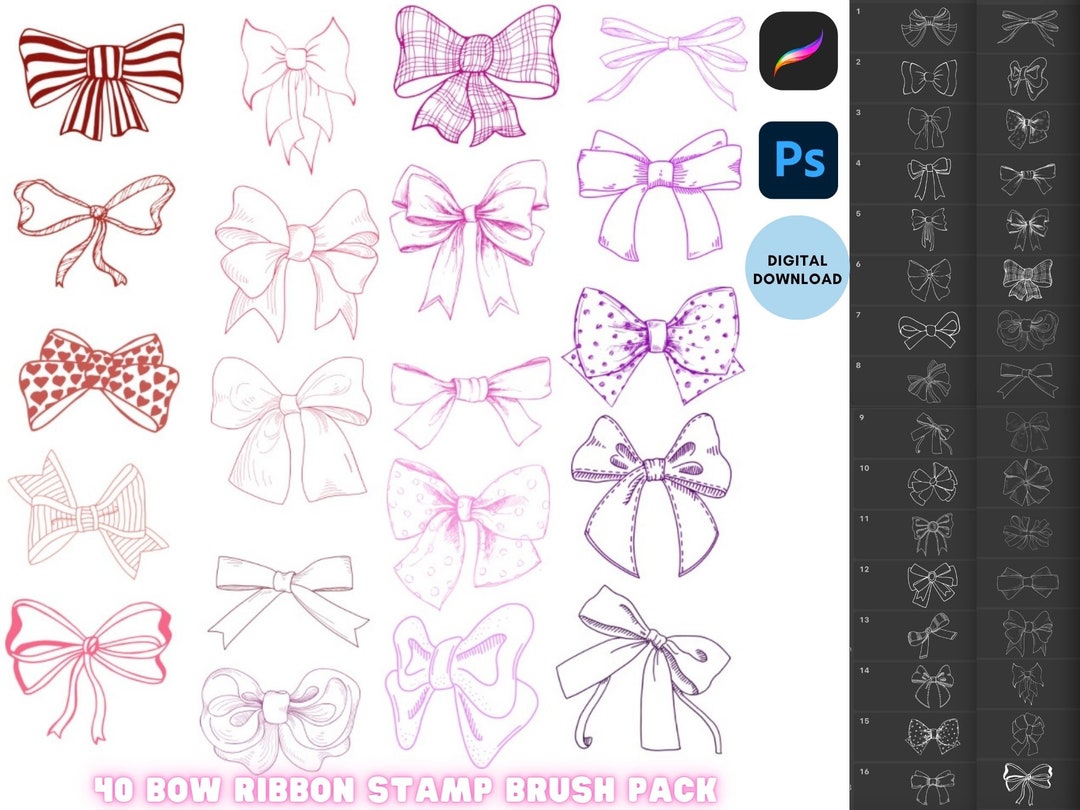 Digital Bow Ribbon Stamp Brushes Set for Procreate and Photoshop - Etsy