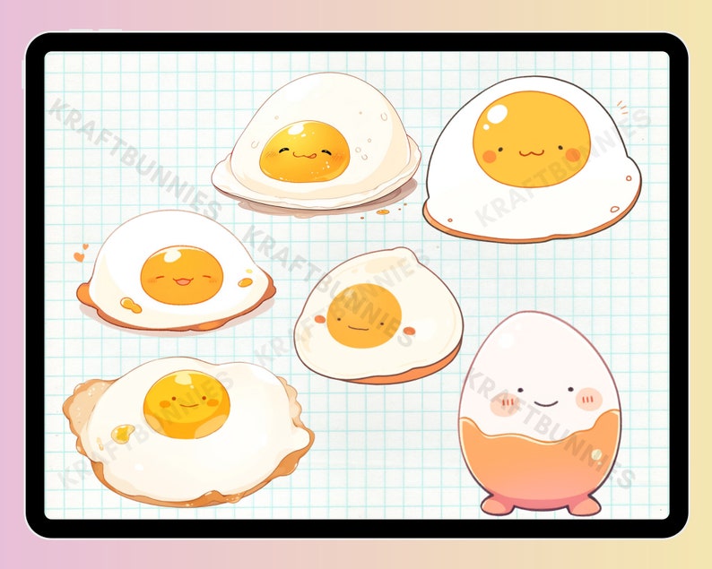 Cute Kawaii Egg Omelet Food Clipart Watercolor Pastel PNG Digital ...