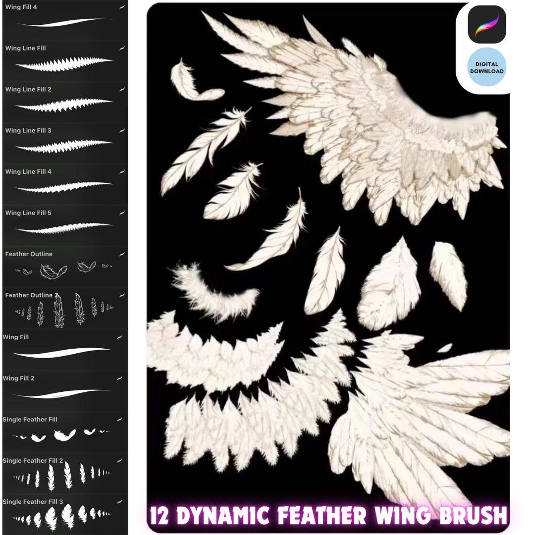 Procreate Dynamic Wings Brush Kit Set Angel, Feather , Insect Wing Line ...