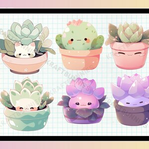 Cute Kawaii Cactus & Succulents Plants in Pots Planters Foliage ...