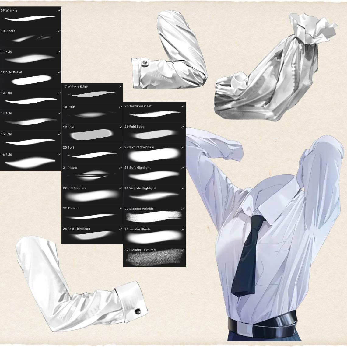 Procreate Dynamic Clothing Shader Brush Set ,clothes Wrinkle,pleats ...