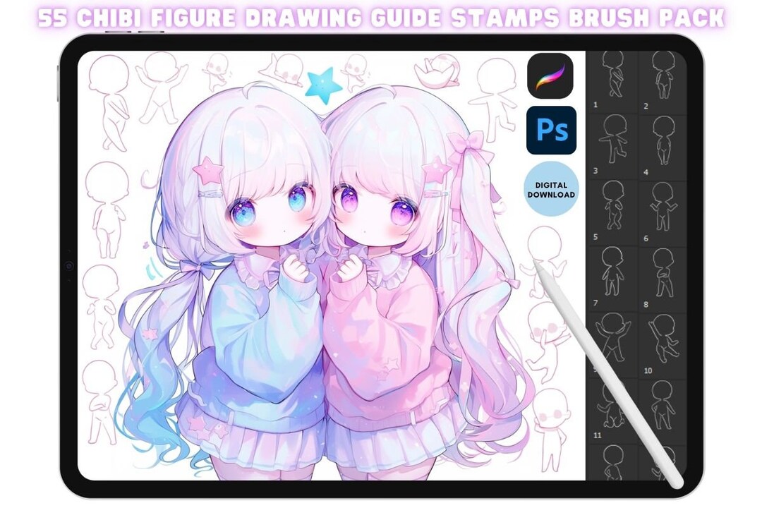 Procreate Photoshop Kawaii Cute Chibi Anime Manga Figure Drawing Guide ...