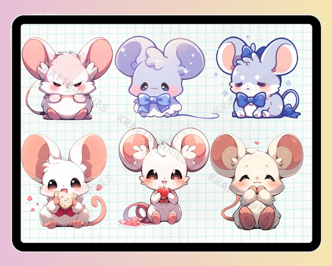 Cute Kawaii Baby Mouse Clipart Pastel Watercolor PNG Digital - Etsy