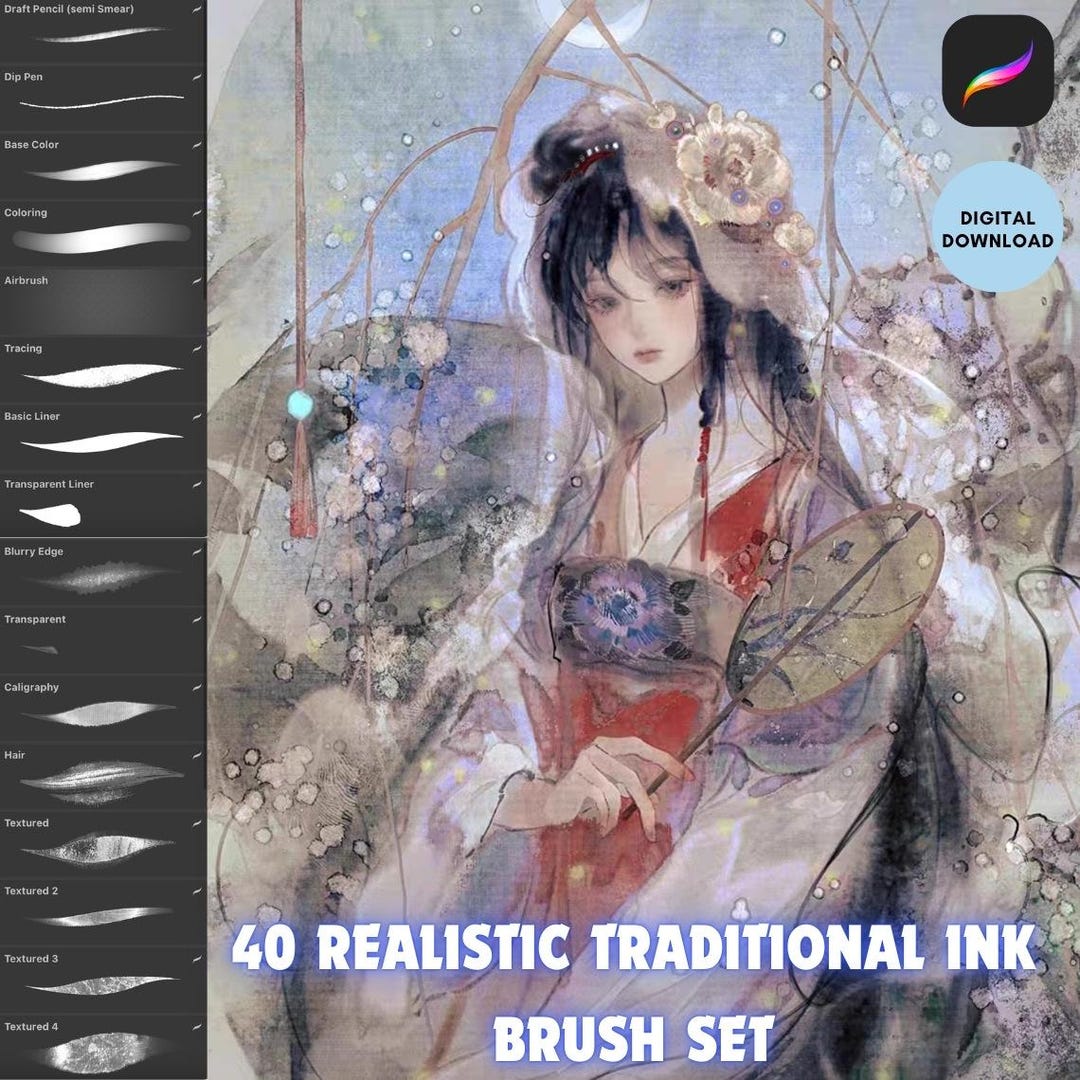 Procreate Realistic Traditional Ink Brush Pack ,chinese Painting, Wet ...