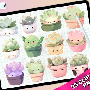 Cute Kawaii Cactus & Succulents Plants in Pots Planters Foliage ...