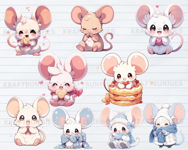 Cute Kawaii Baby Mouse Clipart Pastel Watercolor PNG Digital - Etsy