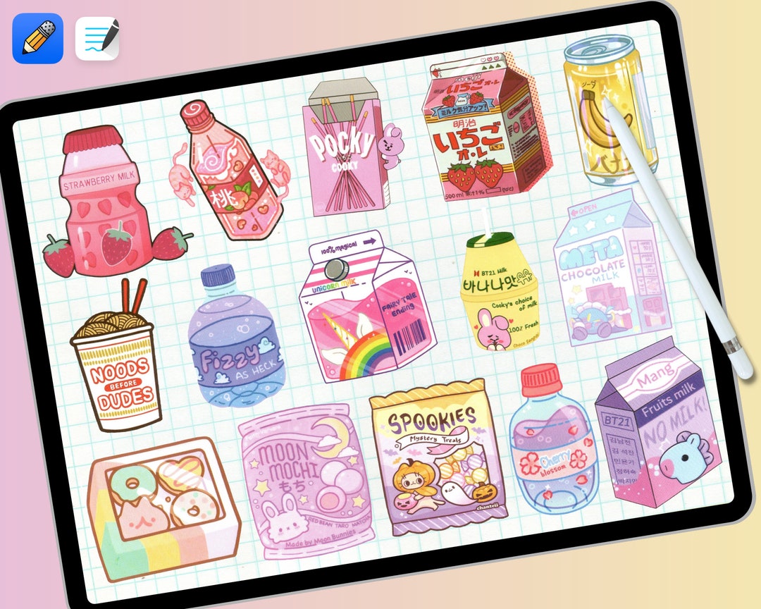 Cute Kawaii Doodle Yummy Food Snacks Digital Planner Sticker Bundle for ...