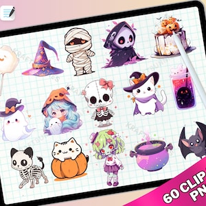 Kawaii Halloween Clipart, Creepy Spooky PNG Stickers (digital Download ...