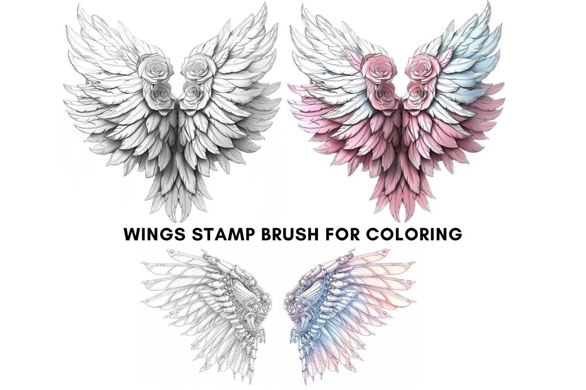 Procreate Photoshop Fantasy Wings Stamp Brush Set Angel Devil Wing Line ...
