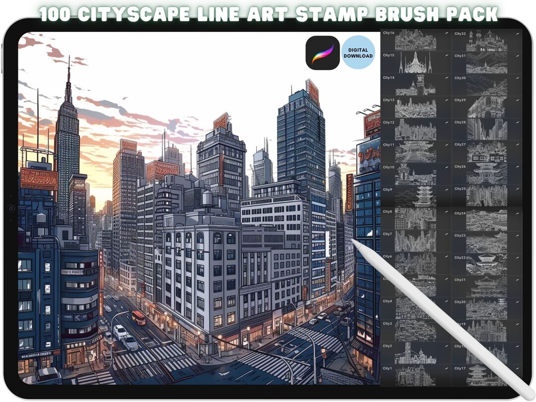 Procreate Cityscape Skyline Buildings Streets Stamp Brush Bundle Pack ...