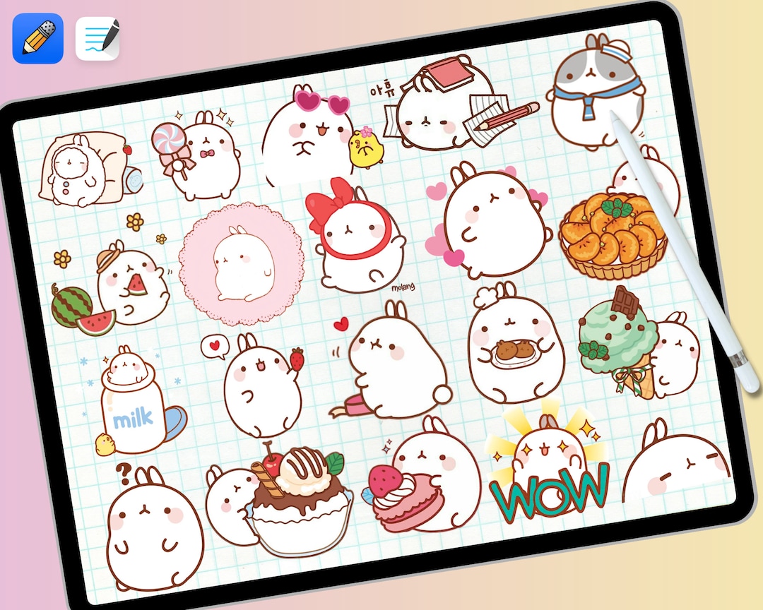 Cute Kawaii Molang Rabbit & Piu Piu Anime Digital Planner Sticker ...