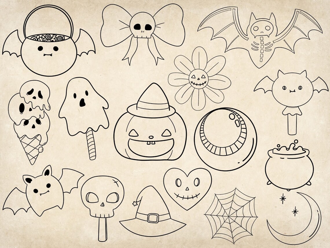 Procreate Photoshop PNG Halloween Doodle Line Art Stamp Brush Spooky ...
