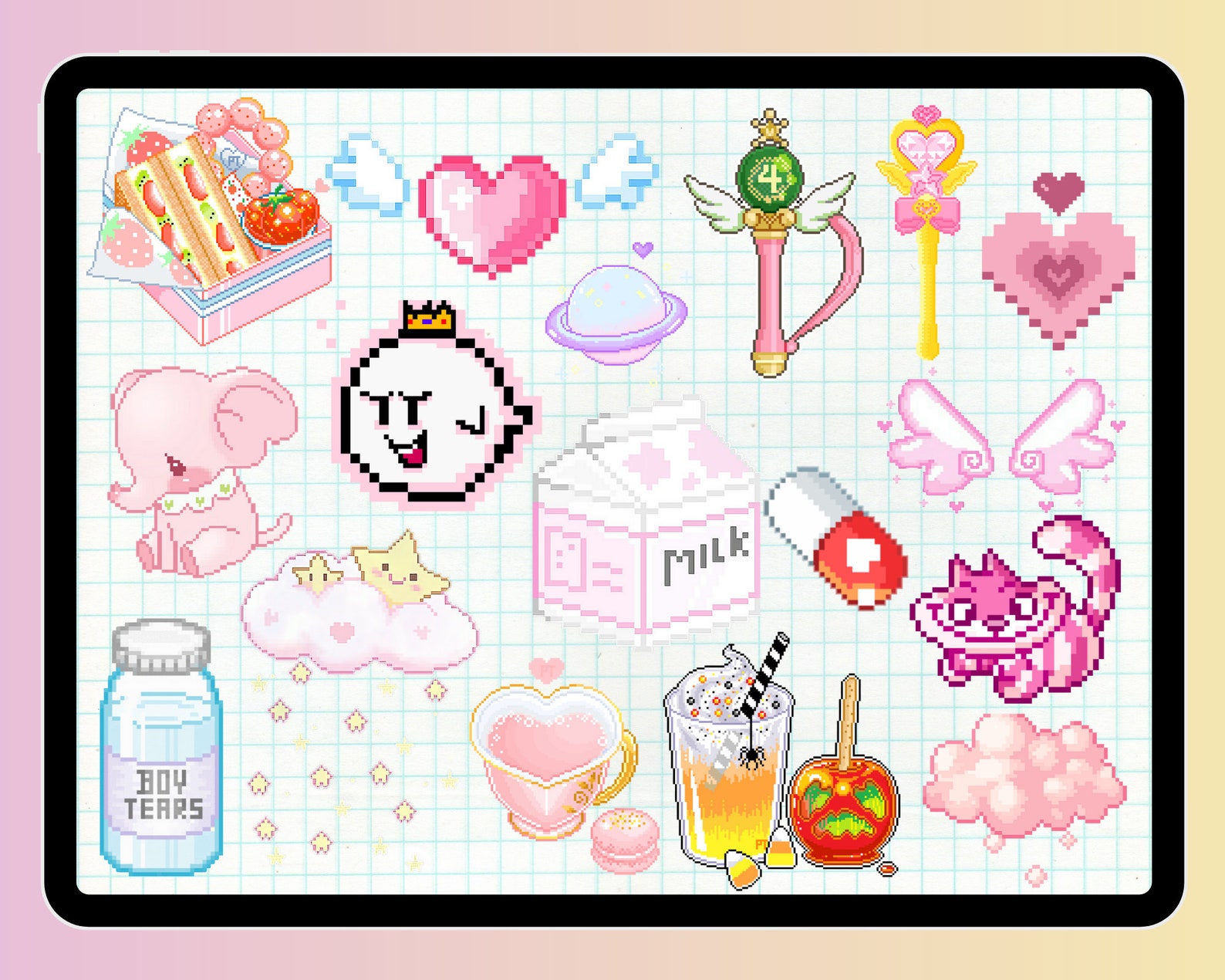 Cute Kawaii Retro Gamer Pixel Art Digital Planner Sticker Bundle for ...