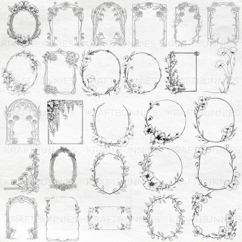 Procreate & Photoshop PNG Floral Border Photo Frame Stamp Bundle Pack ...