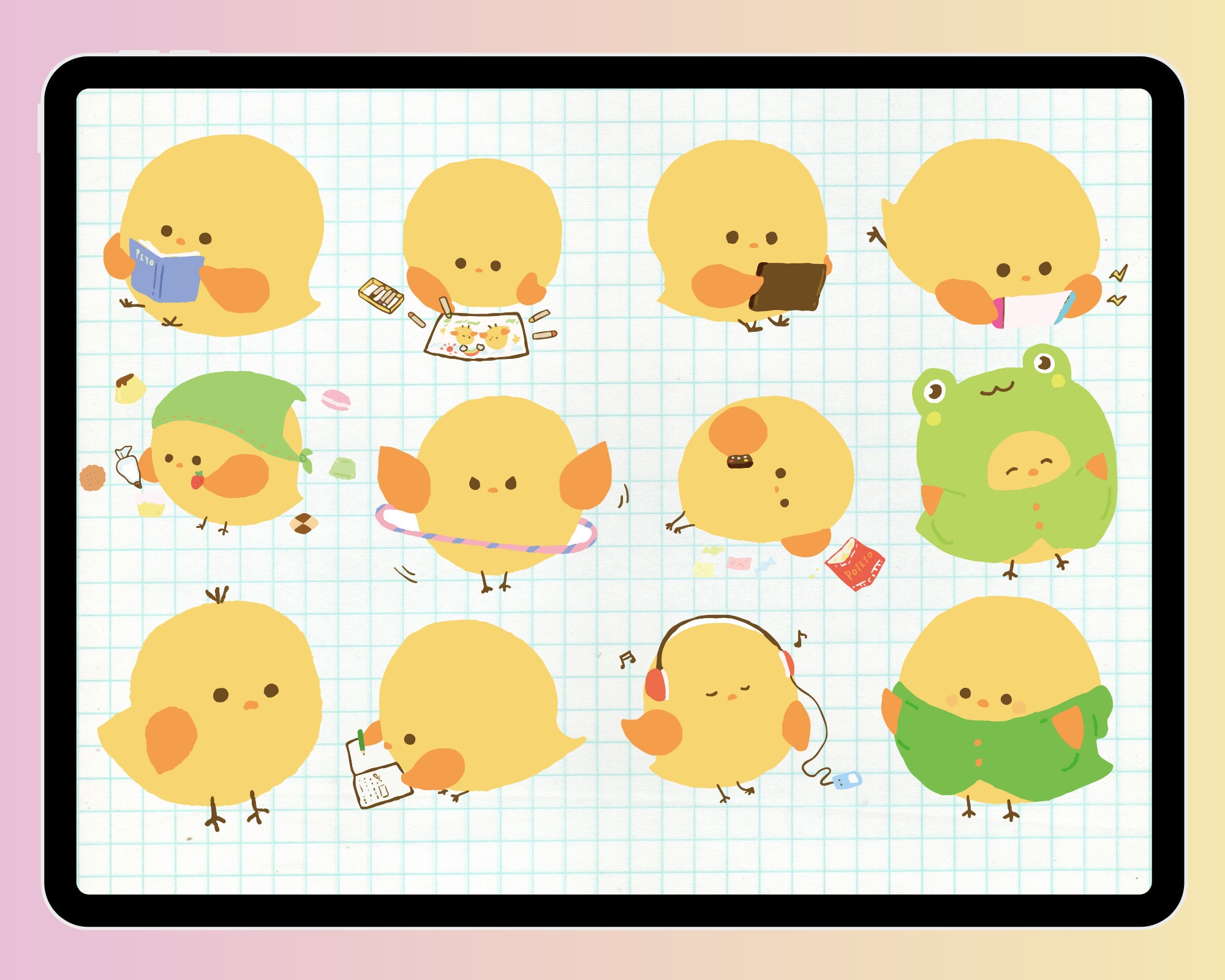 Cute Kawaii Chicky Chick , Digital Planner Sticker Bundle for iPad ...