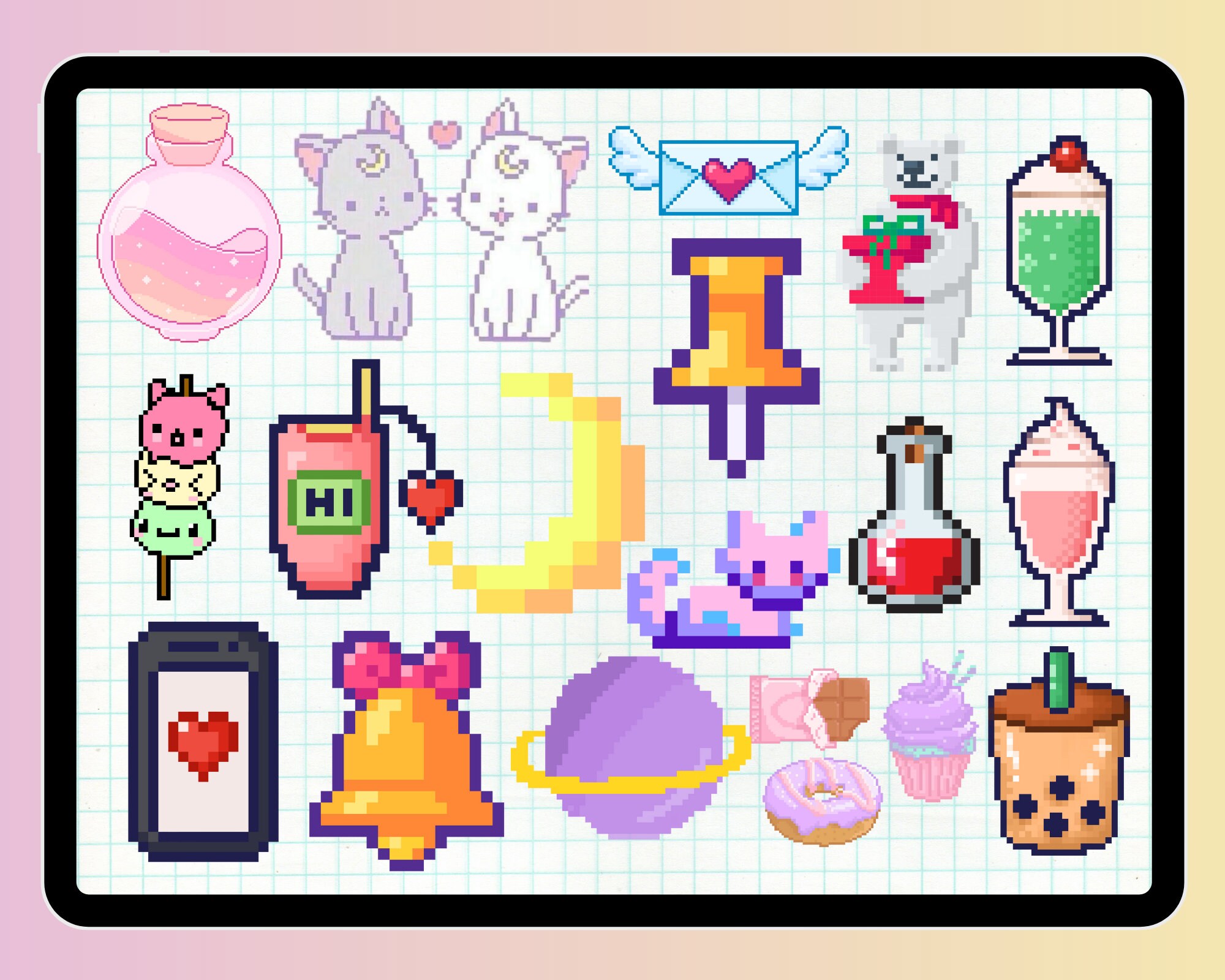 Cute Kawaii Retro Gamer Pixel Art Digital Planner Sticker Bundle for ...