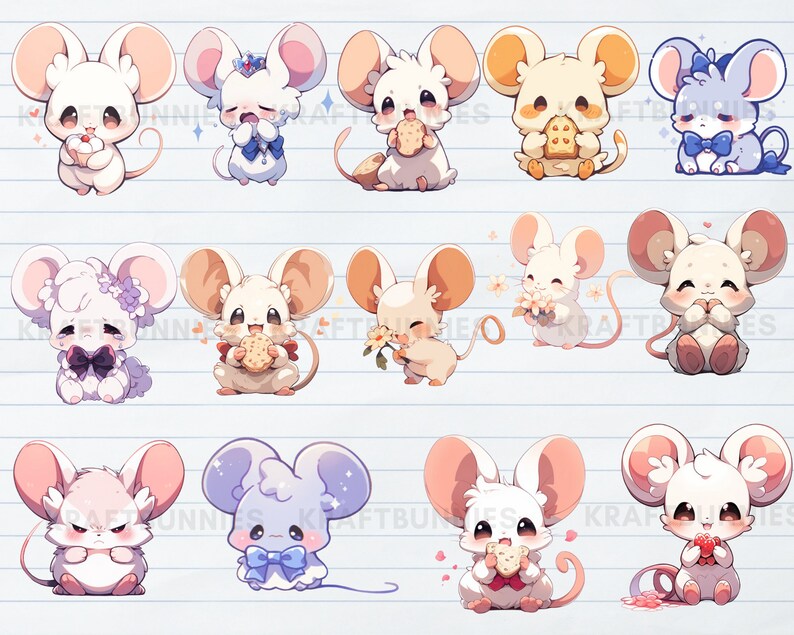 Cute Kawaii Baby Mouse Clipart Pastel Watercolor PNG Digital - Etsy