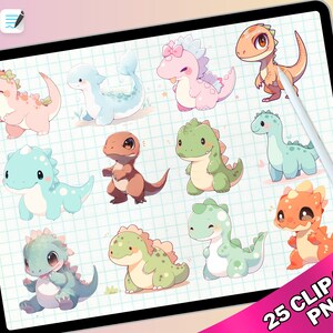 Cute Kawaii Pastel Baby Dinosaur Clipart Pastel Watercolor PNG Digital ...