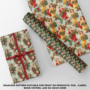Seamless Pattern Vintage Christmas Angels , Seamless Repeat Pattern ...