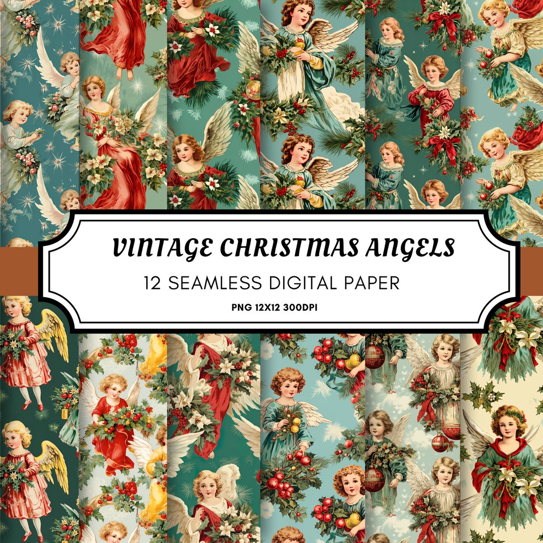 Seamless Pattern Vintage Christmas Angels , Seamless Repeat Pattern ...