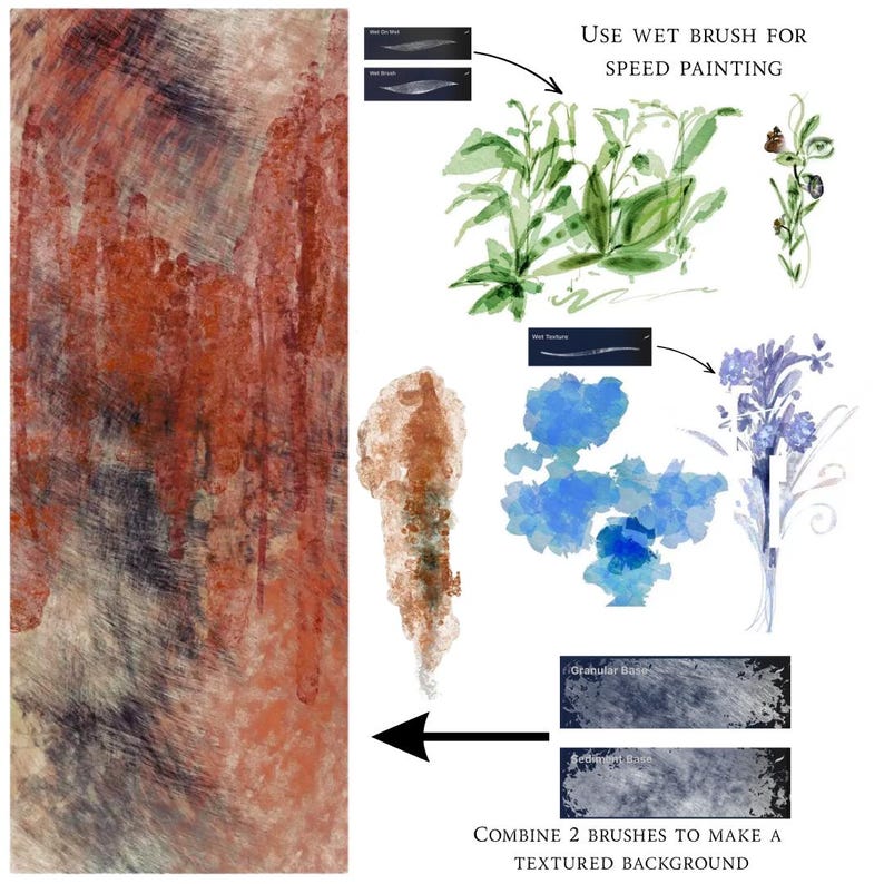 Procreate Granular Sedimentary Watercolor Brush Pack , Textured Pigment ...