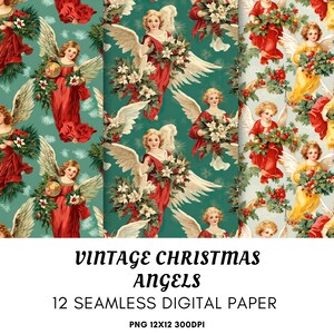 Seamless Pattern Vintage Christmas Angels , Seamless Repeat Pattern ...