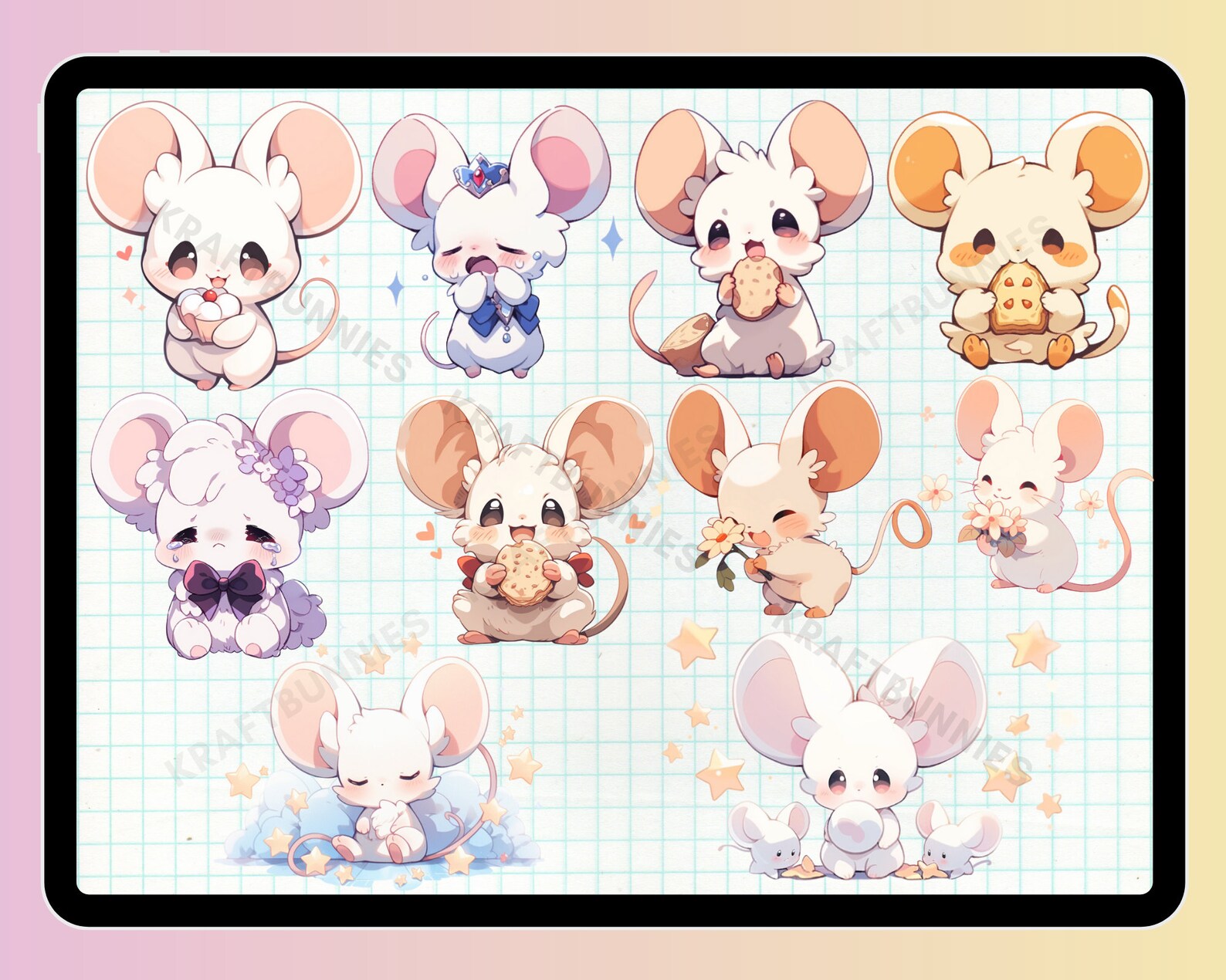 Cute Kawaii Baby Mouse Clipart Pastel Watercolor PNG Digital - Etsy