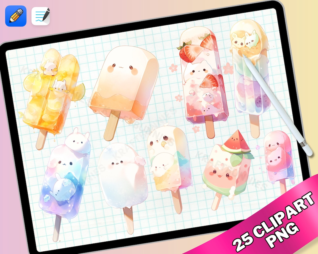 Kawaii Fruit Popsicle Clipart, Summer Pastel PNG Stickers (digital ...