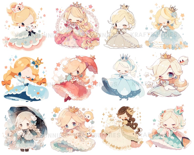 Cute Kawaii Chibi Fairytale Princess Clipart Girls PNG Digital - Etsy