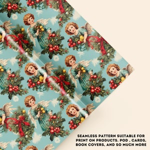 Seamless Pattern Vintage Christmas Angels , Seamless Repeat Pattern ...