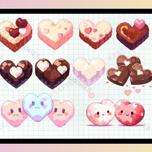 Pixel Art Cute Kawaii Heart Love Emoticon Clipart Pastel Watercolor PNG ...