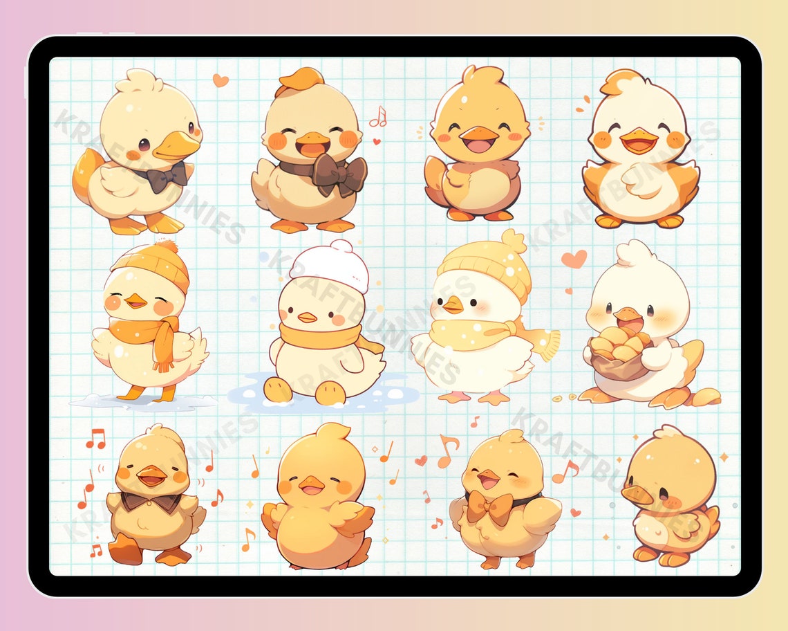 Kawaii Baby Duck Clipart, Watercolor PNG Stickers (digital Download) - Etsy