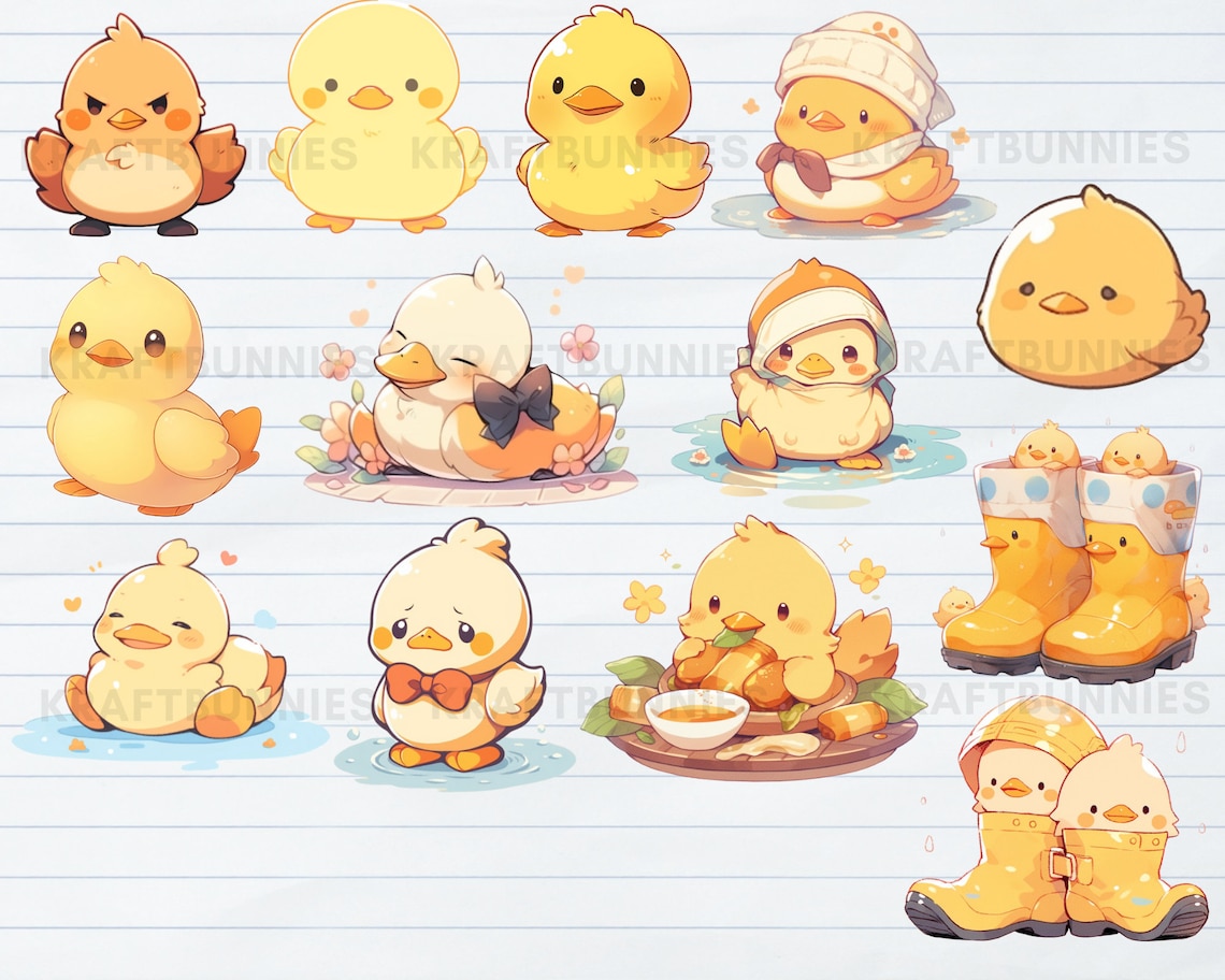 Cute Kawaii Baby Duck Duckling Clipart Watercolor Pastel PNG Digital ...