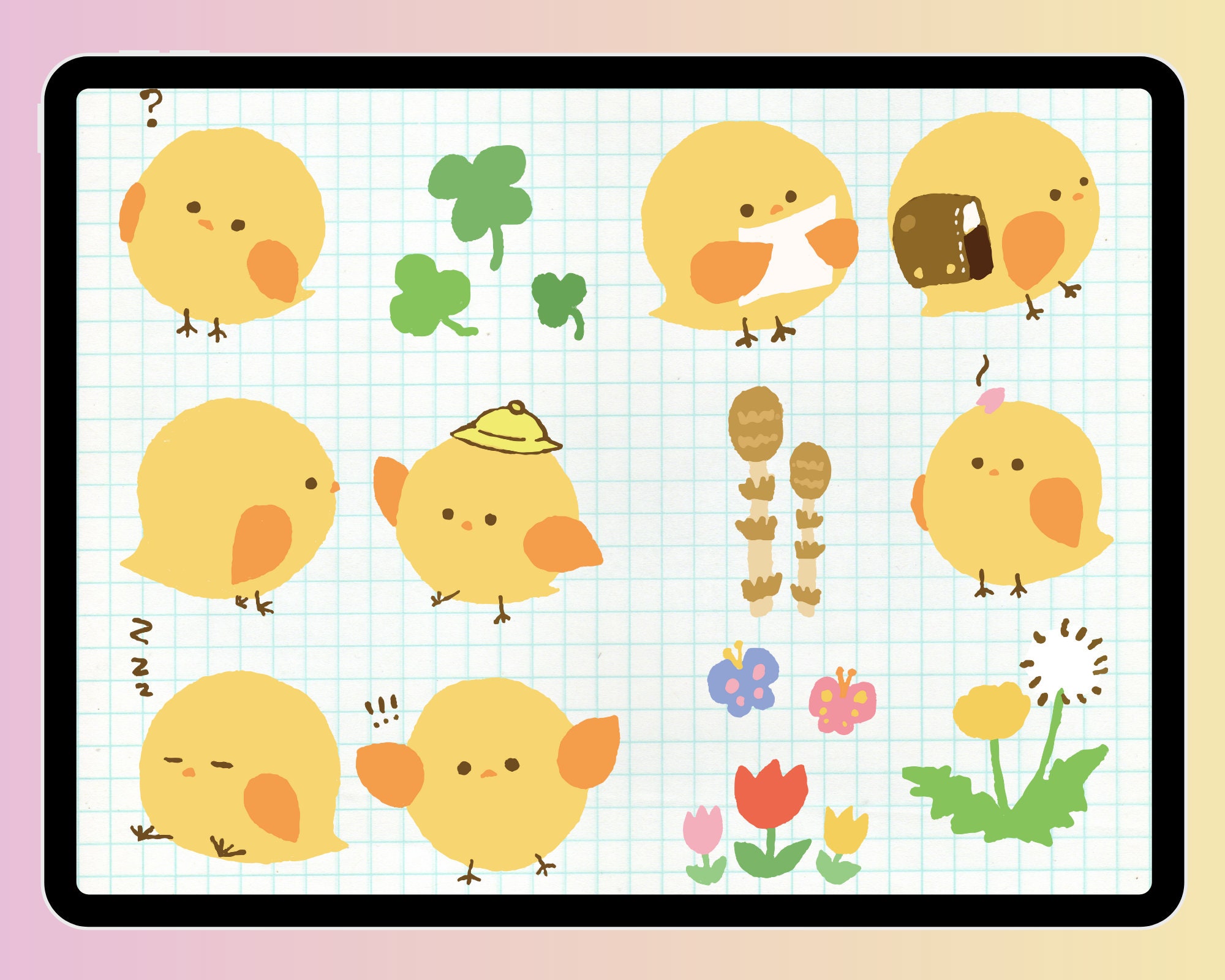 Cute Kawaii Chicky Chick , Digital Planner Sticker Bundle for iPad ...