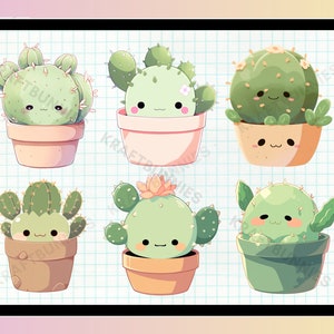 Cute Kawaii Cactus & Succulents Plants in Pots Planters Foliage ...